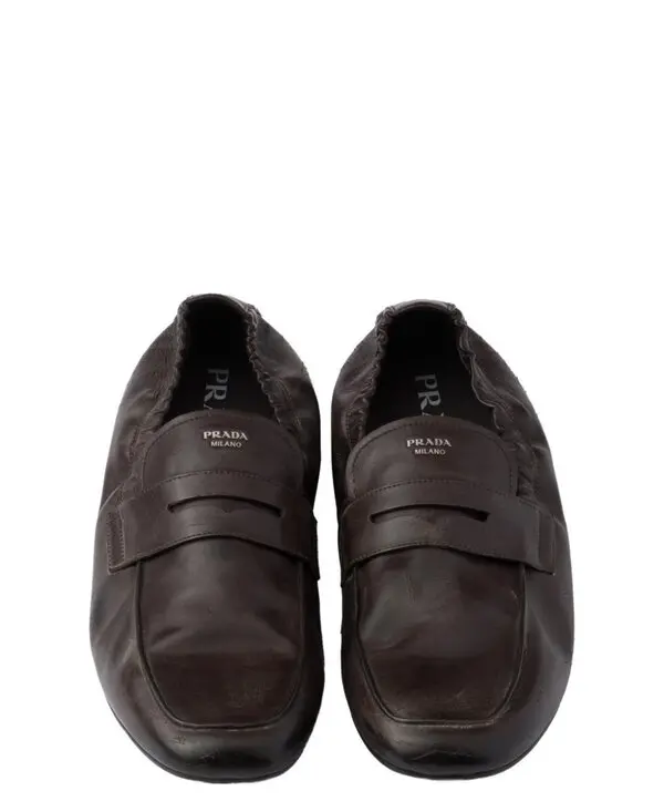 Prada Shuffle Antiqued Leather Loafers - Brown