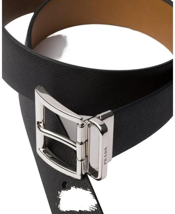 Prada Saffiano Leather Reversible Belt - Black