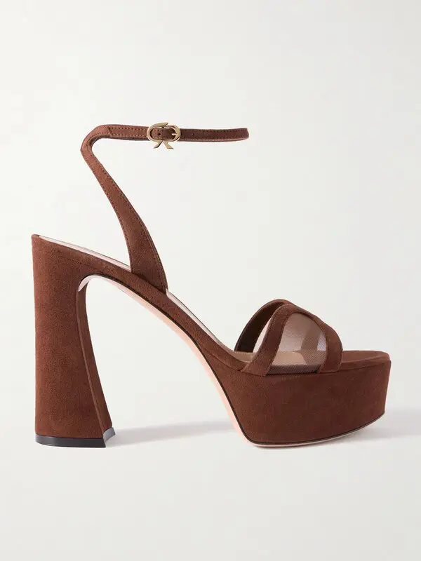 GIANVITO ROSSI 120 Mesh-paneled Suede Platform Sandals