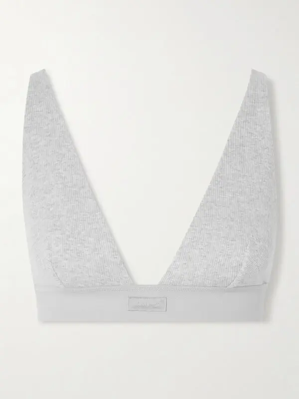 SKIMS Stretch-cotton Rib Plunge Bralette - Gray
