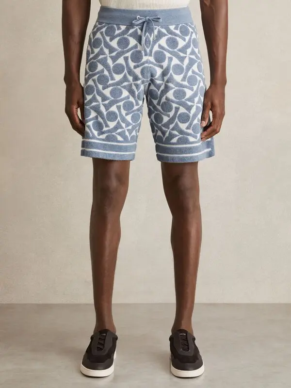 REISS Vounder Abstract-pattern Towelling Shorts - Soft Blue/white