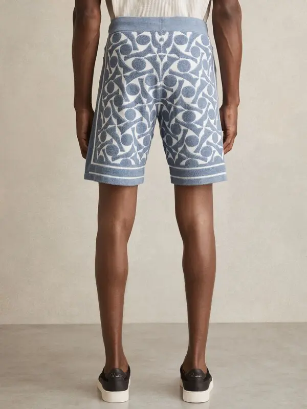 REISS Vounder Abstract-pattern Towelling Shorts - Soft Blue/white