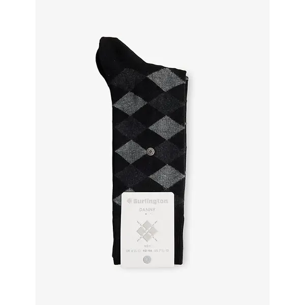 BURLINGTON Argyle-pattern Stretch Cotton-blend Socks - Black