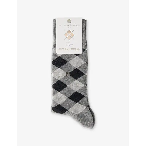BURLINGTON Argyle-pattern Stretch Cotton-blend Socks - Light Greymel.