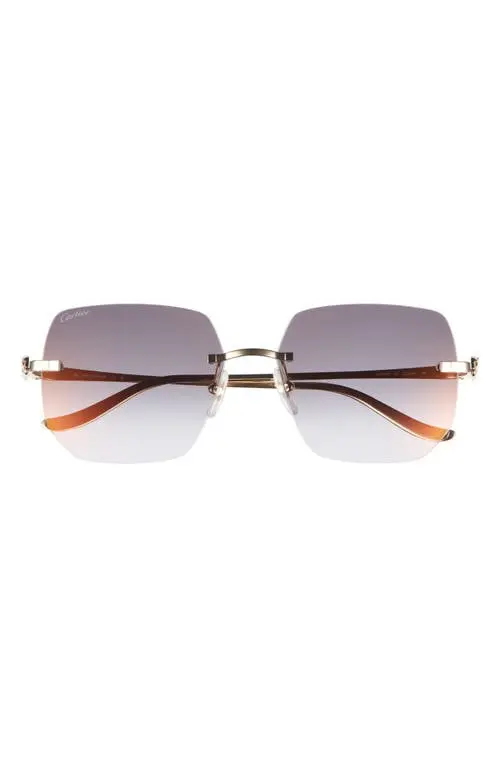CARTIER 55mm Gradient Rimless Sunglasses - Gold/grey