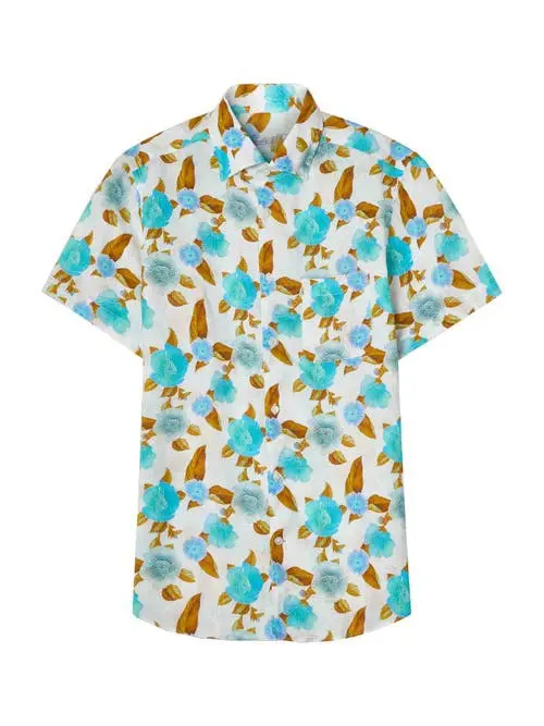 Robert Talbott Morgan Printed Linen Short Sleeve Shirt - White