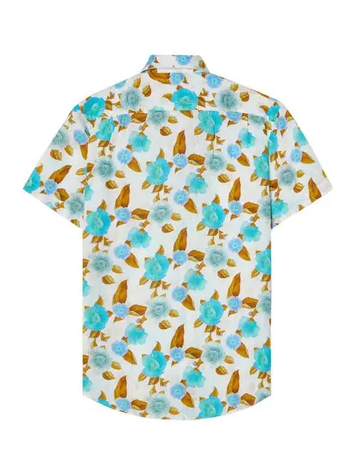 Robert Talbott Morgan Printed Linen Short Sleeve Shirt - White