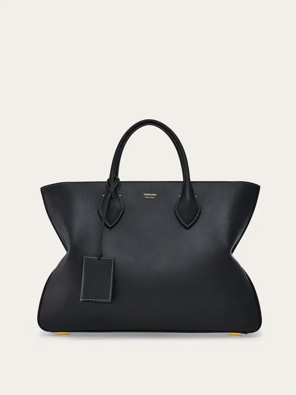 FERRAGAMO Star-shaped Calfskin Tote Bag - Black