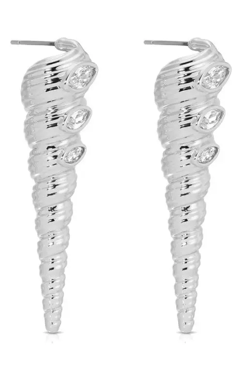 Ettika Cubic Zirconia Shell Drop Earrings - Silver