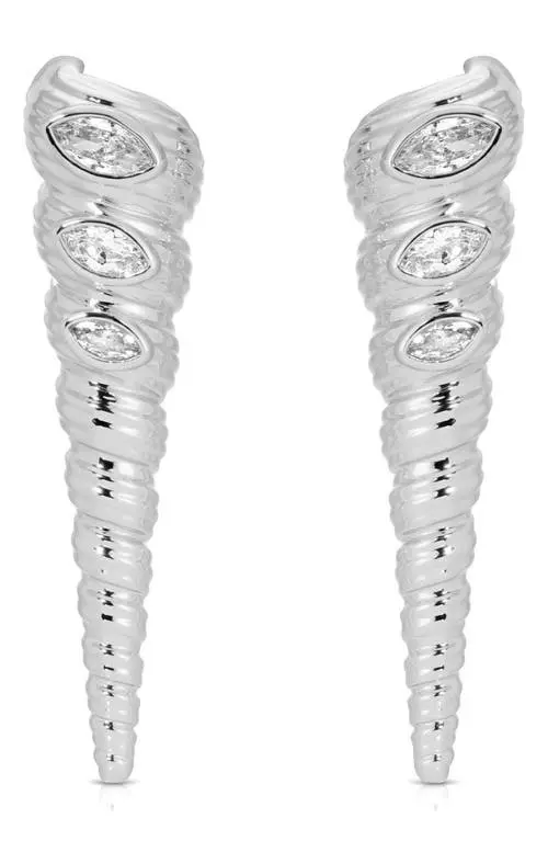 Ettika Cubic Zirconia Shell Drop Earrings - Silver