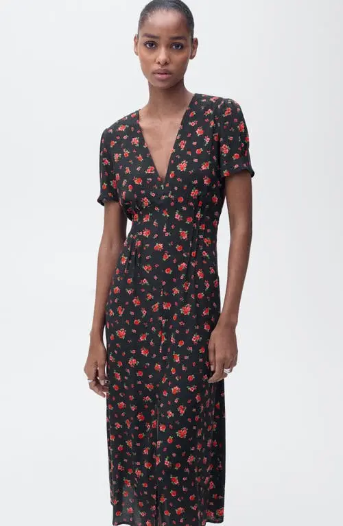Mango Midi Printed Dress Mango Scoop Neck Floral Midi Dress In Brown ASOS