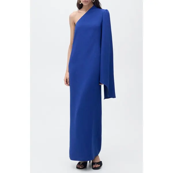 Mango Long Flared Sleeve Column Dress In Blue - 60% Off | Editorialist