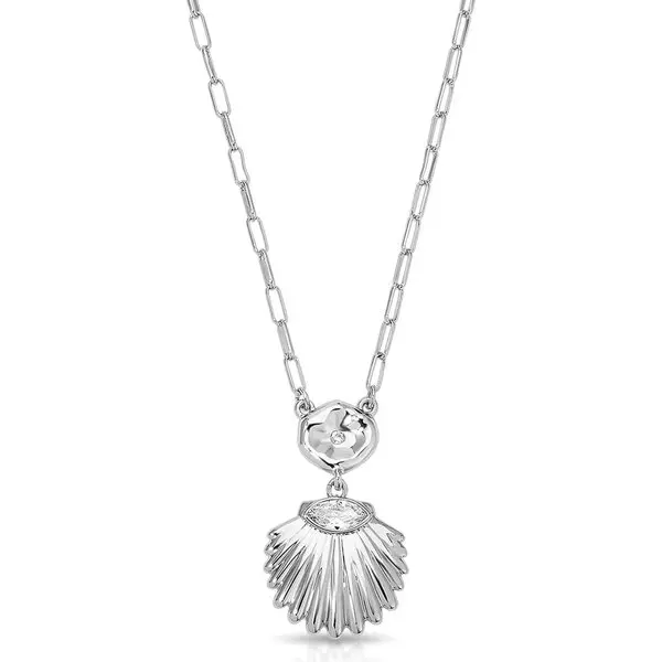 Ettika Cubic Zirconia Scallop Pendant Necklace - Silver