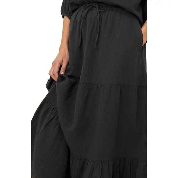 PACT Coastal Double Gauze Tiered Maxi Skirt - Black