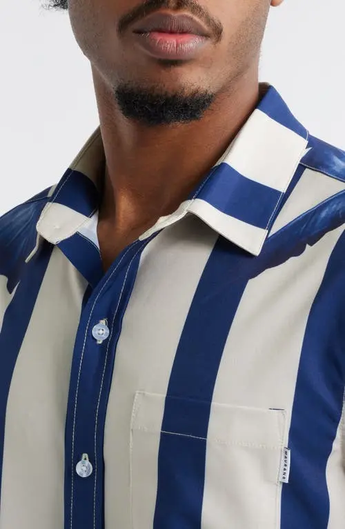 MAVRANS Stripe Palm Frond Short Sleeve Performance Button-up Shirt