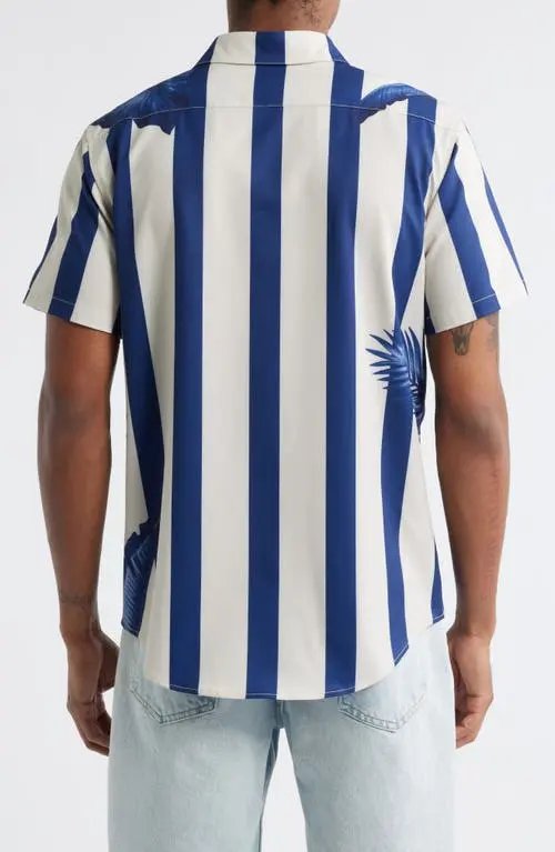 MAVRANS Stripe Palm Frond Short Sleeve Performance Button-up Shirt