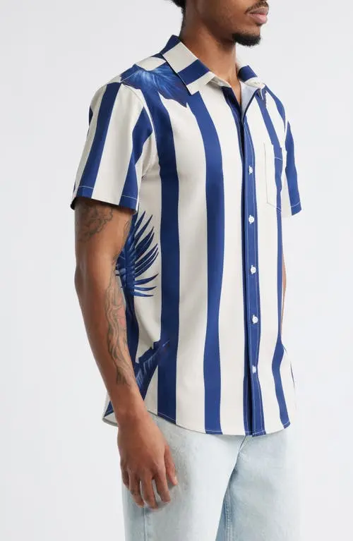 MAVRANS Stripe Palm Frond Short Sleeve Performance Button-up Shirt