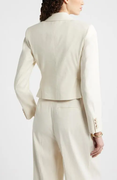 Nordstrom Cropped One-button Linen Blend Blazer - Ivory Birch