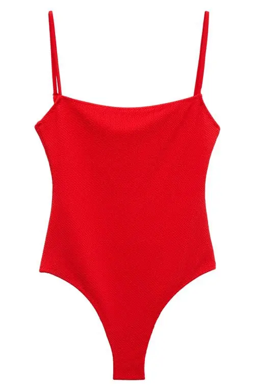 Mango Textured One-piece Swimsuit - Red
