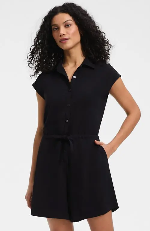 LANDS' END Cap-sleeve Button-down Romper - Black