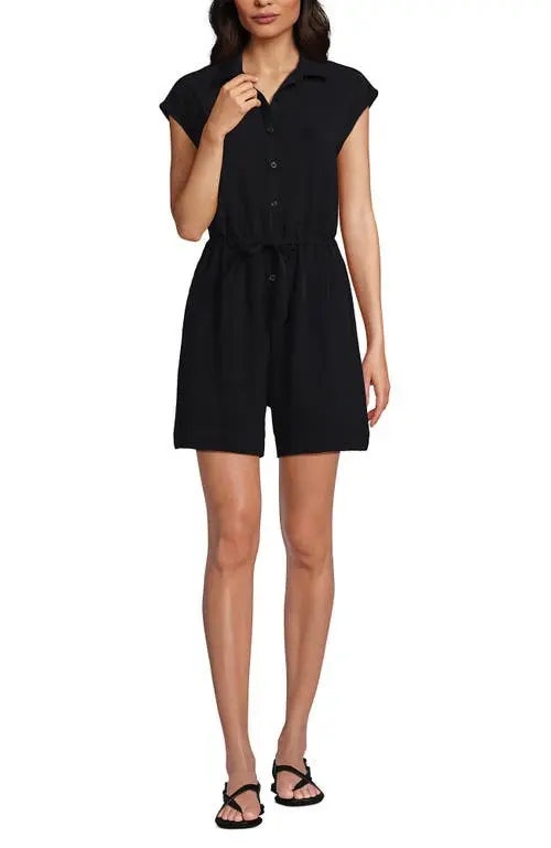 LANDS' END Cap-sleeve Button-down Romper