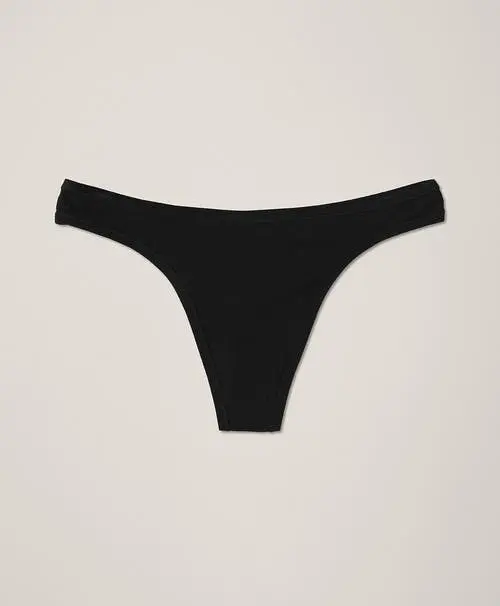 PACT Organic Cotton Everyday Mid Rise Thong 6-pack - Black
