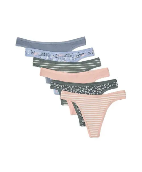 PACT Organic Cotton Everyday Mid Rise Thong 6-pack - Dotted Daisies