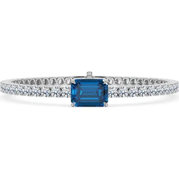 HAUTECARAT Lab Created Diamond And Sapphire Tennis Bracelet - Sapphire/ 18k White Gold