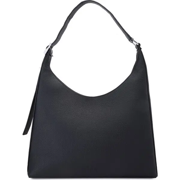 BEHNO Large Danny Flatiron Pebble Leather Shoulder Bag - Black