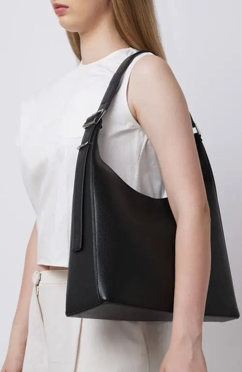 BEHNO Large Danny Flatiron Pebble Leather Shoulder Bag - Black