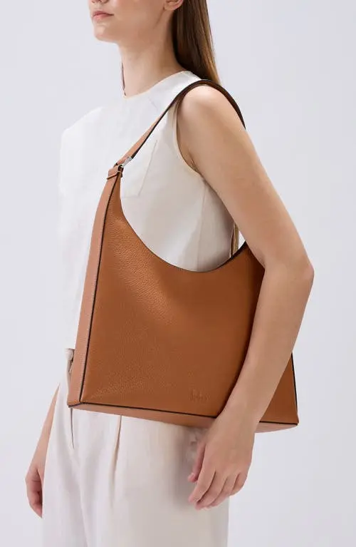 BEHNO Large Danny Flatiron Pebble Leather Shoulder Bag - Clay