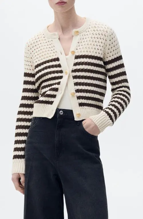 Mango Stripe Openwork Cardigan - Brown