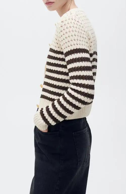 Mango Stripe Openwork Cardigan - Brown
