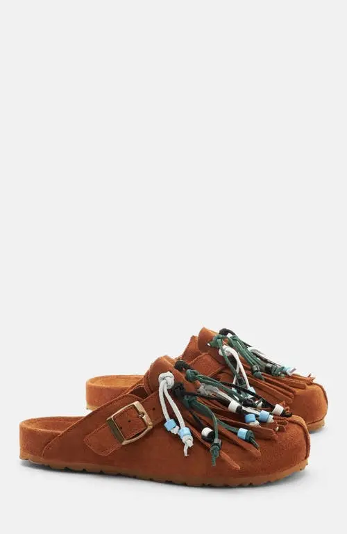 SCAROSSO Gea Tasseled Sabot Mules - Tan - Suede