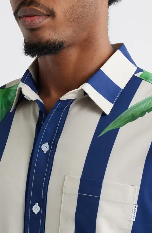MAVRANS Stripe Palm Frond Short Sleeve Performance Button-up Shirt