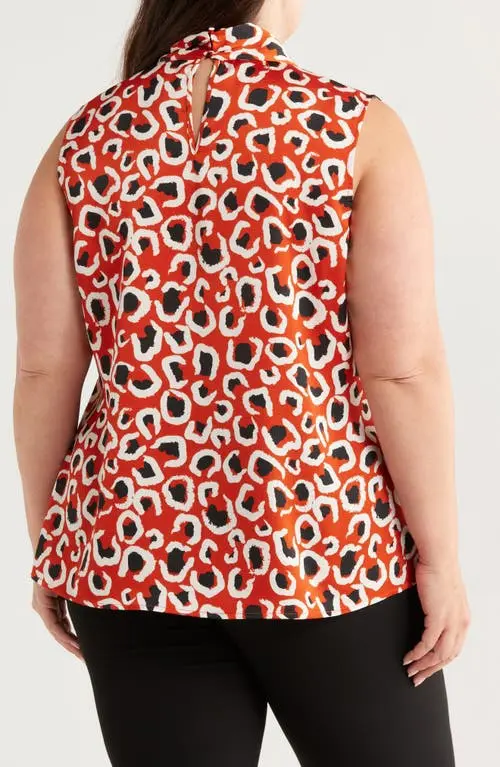 TAHARI ASL Bow Neck Sleeveless Top - Persimmon Leopard