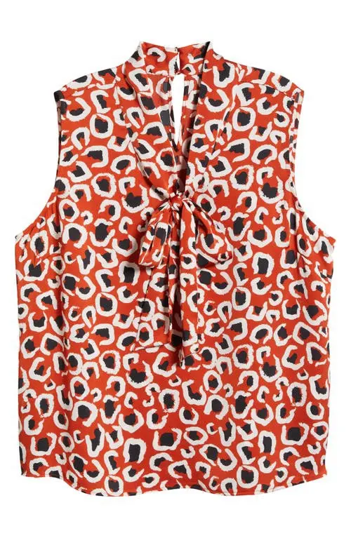 TAHARI ASL Bow Neck Sleeveless Top - Persimmon Leopard