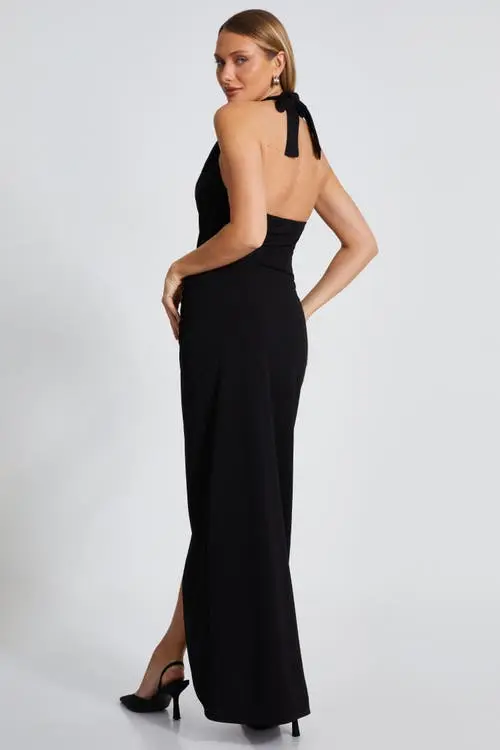 Quiz Scuba Crepe Halter Neck Maxi Dress With Buckle Detail In Black - 30%  Off
