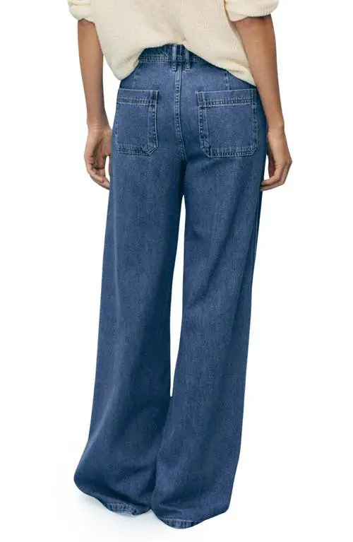 Mango Patch Pocket High-waist Wide-leg Jeans - Medium Blue