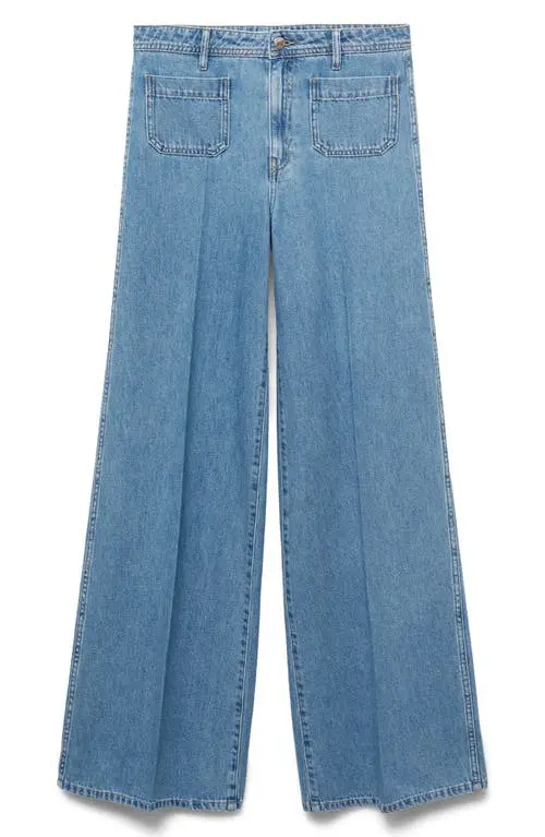 Mango Patch Pocket High-waist Wide-leg Jeans - Medium Blue