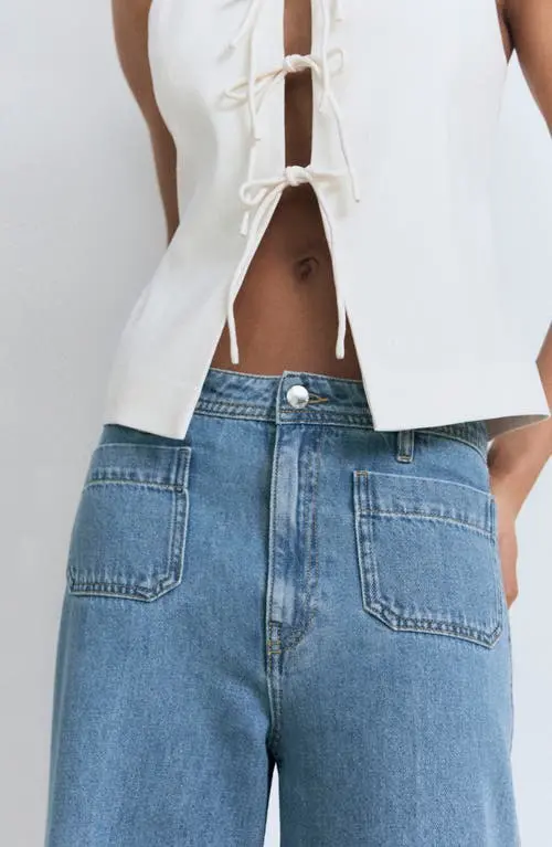 Mango Patch Pocket High-waist Wide-leg Jeans - Medium Blue