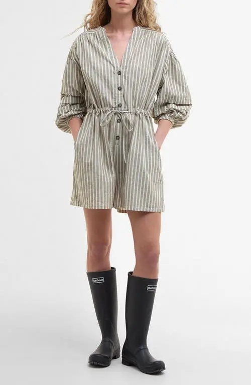 Barbour Cotton And Linen Striped Romper - Dusky Green Stripe