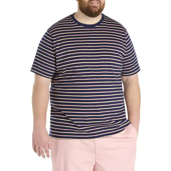 HARBOR BAY BY DXL Big & Tall Moisture-wicking Striped T-shirt - Navy Multi