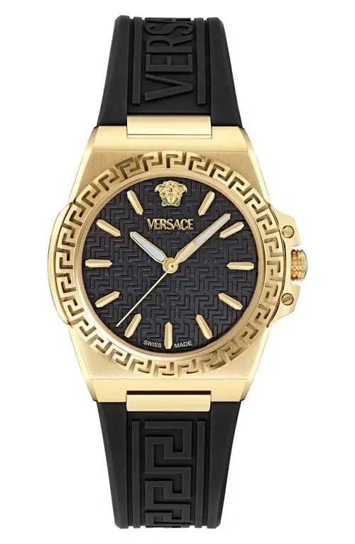 Versace Greca Reaction Recycled Pu Strap Watch - Ip Yellow Gold