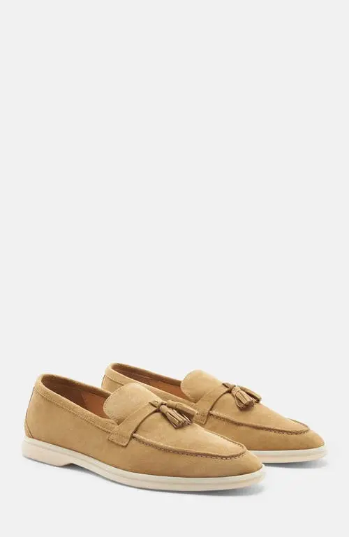 SCAROSSO Leandro Tassel Loafers - Beige - Suede