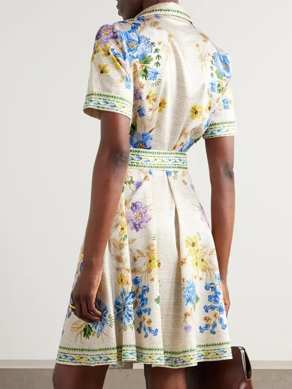 MARY KATRANTZOU Chima Belted Floral-print Twill Mini Shirt Dress - Cream