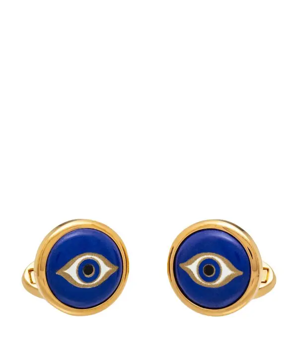 Halcyon Days Gold And Enamel Evil Eye Cufflinks - Blue