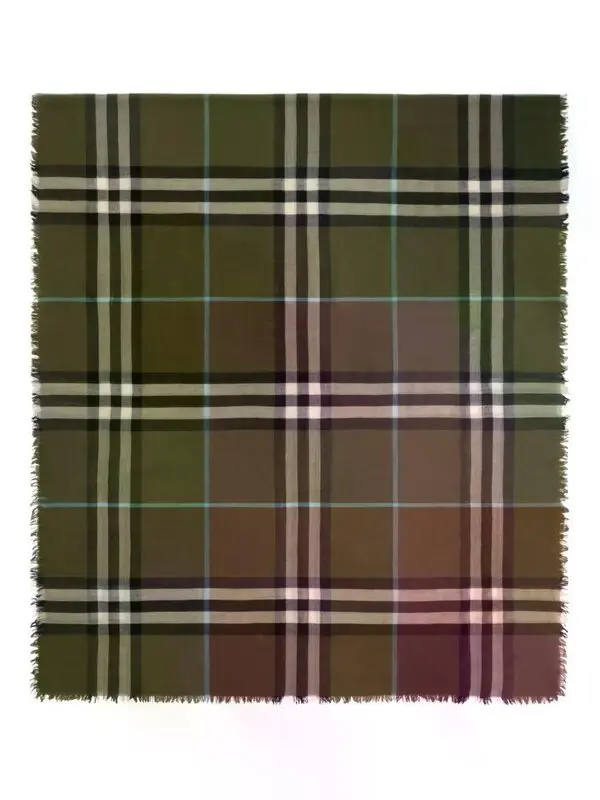 Burberry Checked Wool Scarf - Green