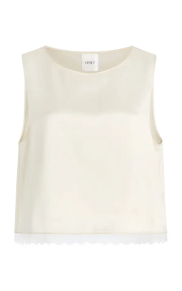 LESET Lace Trim Cropped Top - Ivory