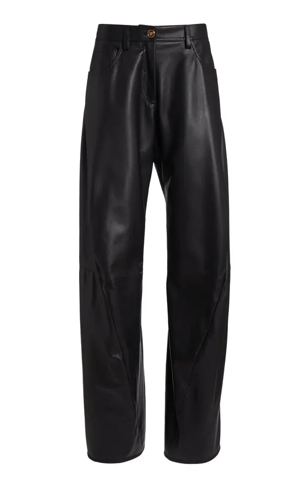 Versace La Vacanza Leather Straight-leg Pants - Black